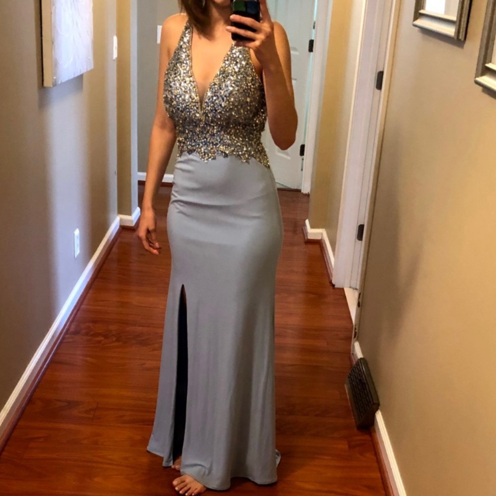Powder Blue Prom Dress With Sequin Top And Back And S… - Gem